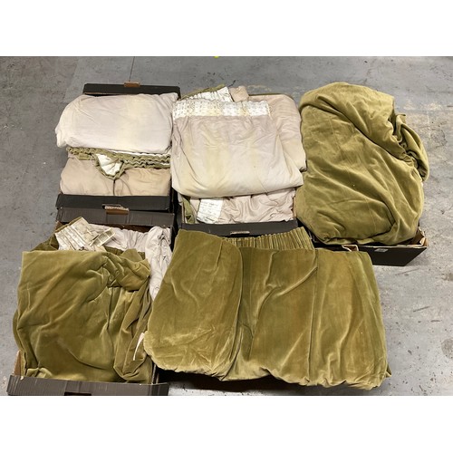 FIVE BOXES OF VINTAGE GREEN ENA SHAW VELVET CURTAINS A/F