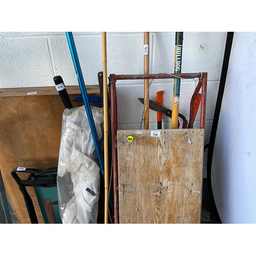 LARGE QTY OF GARDEN TOOLS-RAKE STEP LADDER SHEARS ETC