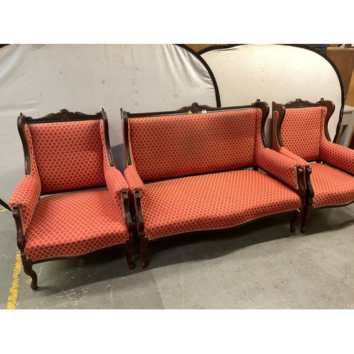 EDWARDIAN UPOLSTERED MAHOGANY FRAMED SALOON SUITE TO INCLUDE TWO SEATER ...