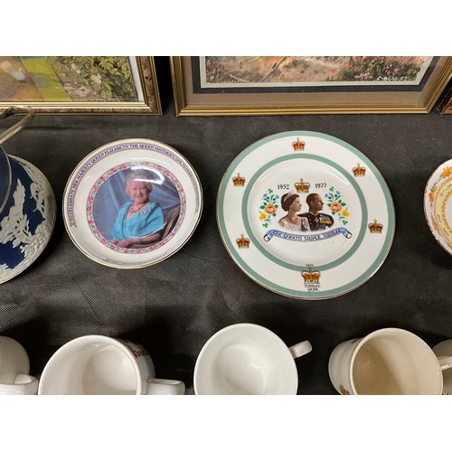 TWO BOXES OF CHINA TO INCLUDE JASPER WEDGWOOD BISCUIT BARRELL, PICTURES ...