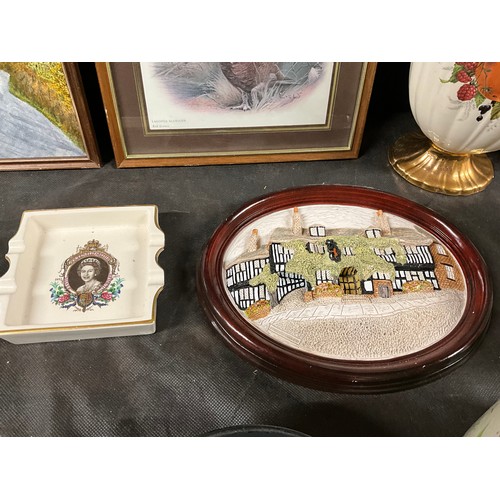 TWO BOXES OF CHINA TO INCLUDE JASPER WEDGWOOD BISCUIT BARRELL, PICTURES ...