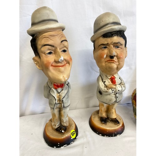 LAUREL AND HARDY FIGURES A/F JARDINERE AND POOLE POTTERY JUG WITH ...