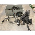 WOODEN CRATE OF SCUBA DIVING GEAR TO INCLUDE WEIGHTS RESPIRATOR ETC
