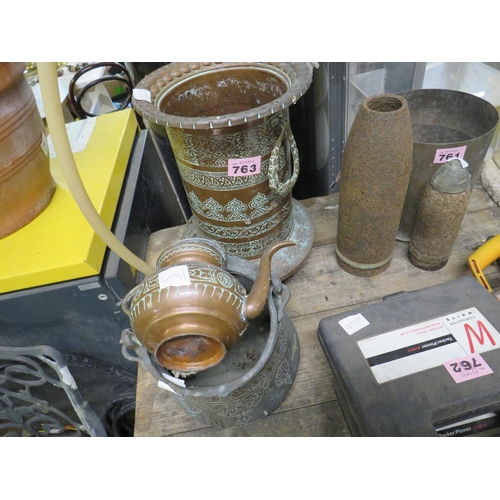 Turkish copper bucket,teapot & 2 handled container