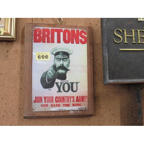 Metal sign on wood 13" x 10"