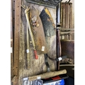 2 brass pumps, hay knife & peat digger