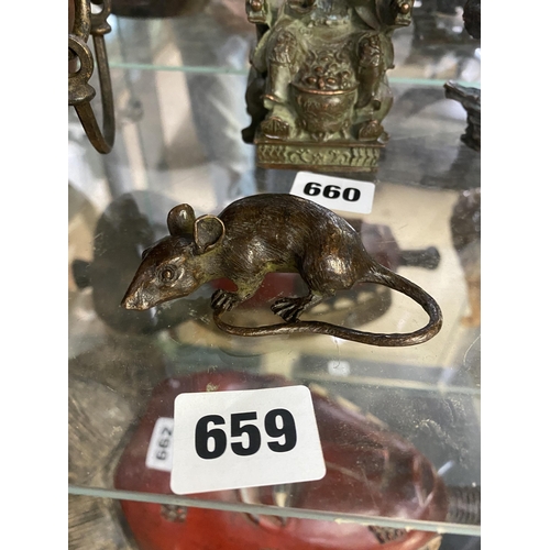 Miniature bronze rat with crest to underside