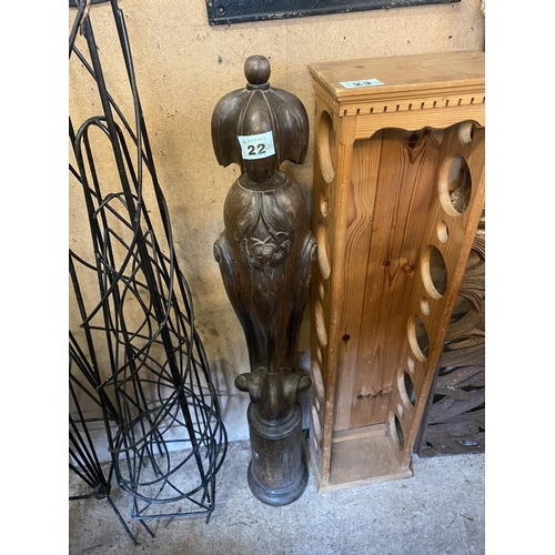 Carved wood newel post, 42" height