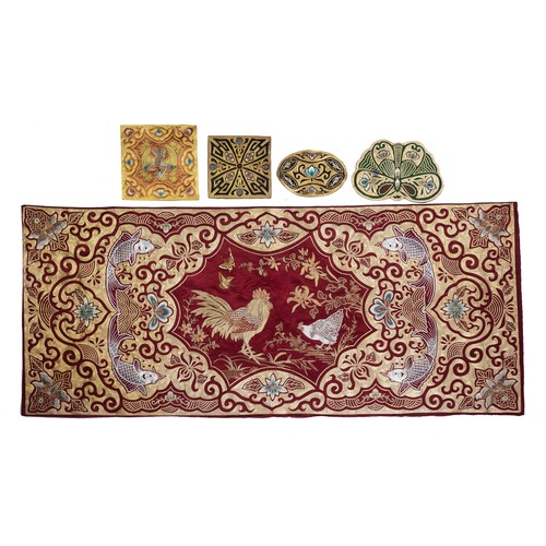 A COLLECTION OF CHINESE EMBROIDERED SILK AND GOLD THREAD PANELS AND ...