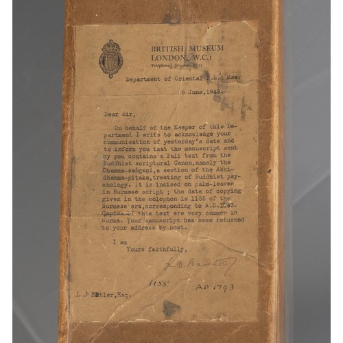 A BURMESE PALM LEAF MANUSCRIPT WITH COVERS, LATE 18TH CENTURY. Red ...