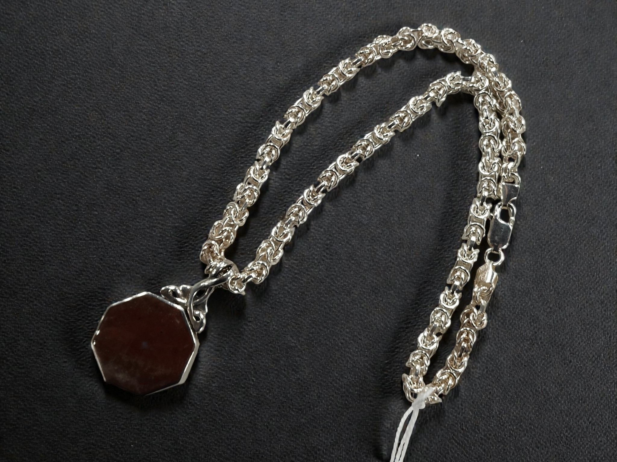 BEAUTIFUL QUARTZ FOB ON FANCY LINK SILVER CHAIN 68G