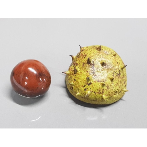 PENKRIDGE CERAMIC CONKER AND CONKER SHELL CONSIDERED WITH 7 LAYERS OF GLAZE