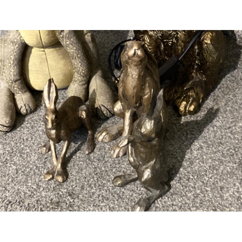 3 bronze effect rabbit ornaments together with a rabbit themed based ...