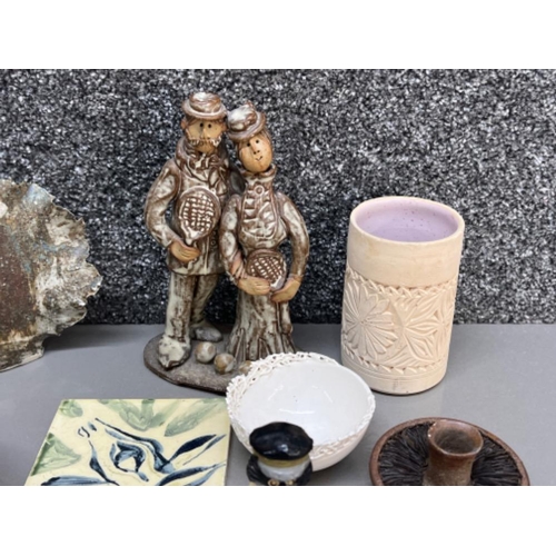 8 pieces Studio pottery including Maria Whitby ashwell wing vases etc