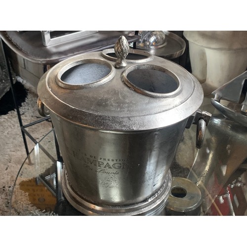 HUGE HEAVY NICKEL CUVEE DE PRESTIGE CHAMPAGNE BUCKET WITH ROUND HANDLES