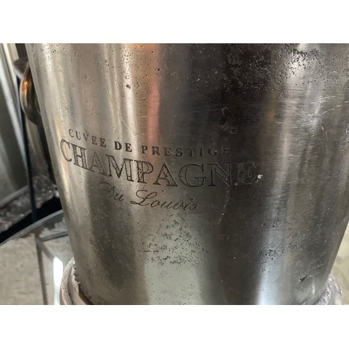 HUGE HEAVY NICKEL CUVEE DE PRESTIGE CHAMPAGNE BUCKET WITH ROUND HANDLES