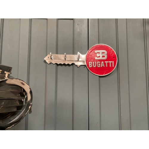 LARGE CAST METAL AND ENAMEL BUGATTI WALL HANGING KEY RING HOLDER