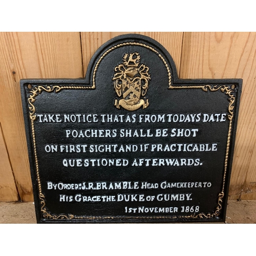CAST IRON POACHERS SIGN