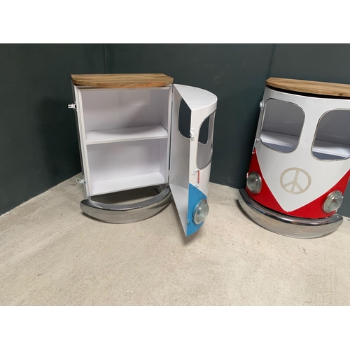 BRAND NEW BOXED UPCYCLED VINTAGE BLUE VW BUS CABINET WITH WOODEN TOP