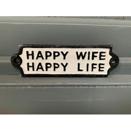 CAST IRON HAPPY WIFE HAPPY LIFE SIGN