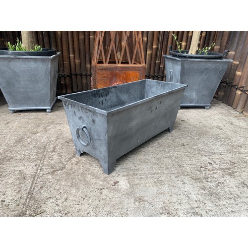 HUGE 1.2M LONG STEEL PLANTER ON LEGS WITH SIDE HANDLES IN LEAD FINISH