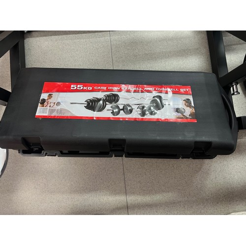 NEW BOXED 55KG BARBELL & DUMBELL SET