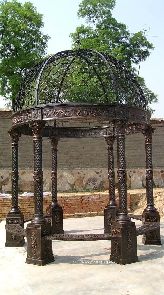 CAST IRON ORNATE GAZEBO WITH CORINTHIUM COLUMNS AND ORNATE WROUGHT IRON ...