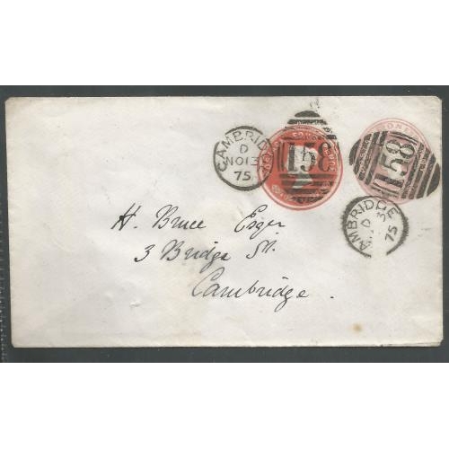 1875 CAMBRIDGE. Very fine uprated 1d envelope with 4d to order ...