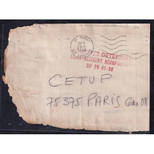 WRECK MAIL France 1988 damaged envelope with large ACCIDENT AEROPOSTALE ...