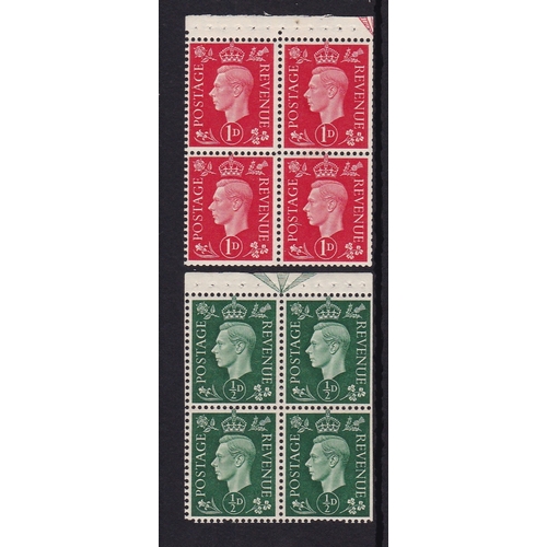 1937-47 ½d green & 1d scarlet, wmk sideways, booklet panes of four, SG ...