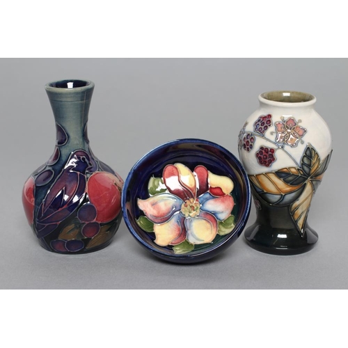 TWO MOORCROFT POTTERY SMALL VASES, 20th century, comprising a Bramble ...