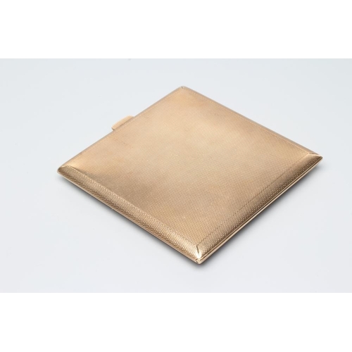 A 9CT GOLD SQUARE CIGARETTE CASE with engine turning enclosing an ...