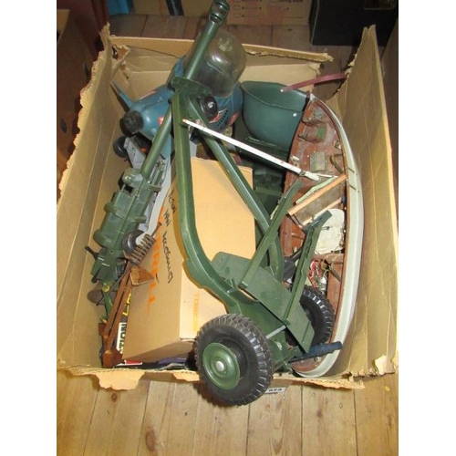 LARGE BOX OF TOYS INCLUDING ACTION MAN VEHICLES