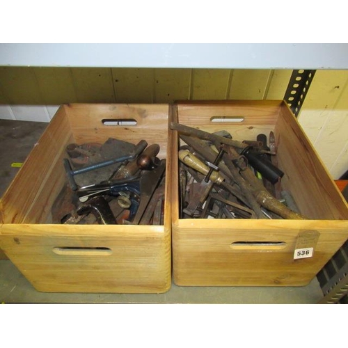 TWO BOXES OF TOOLS INCLUDING SPANNERS AND FILES