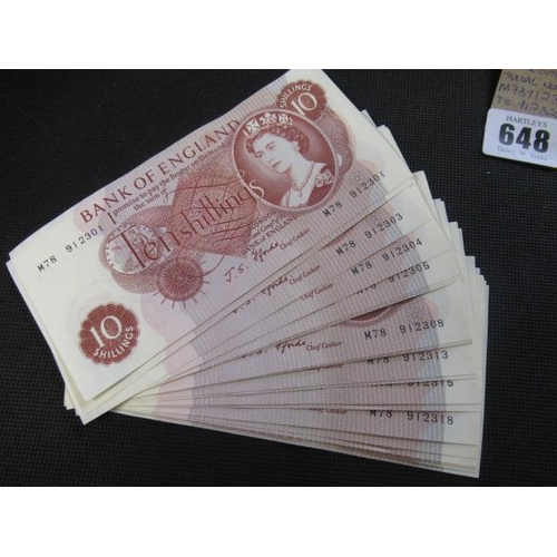 TWENTY FIVE MINT 10 SHILLING BANK NOTES WITH CONSECUTIVE SERIAL NUMBERS ...