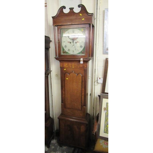 MAHOGANY CASED PAINTED FACE LONGCASE CLOCK