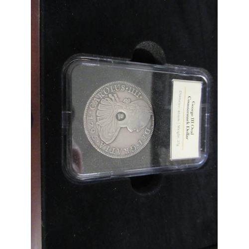 CASED SILVER 1791 GEORGE III OVAL COUNTER MARK DOLLAR