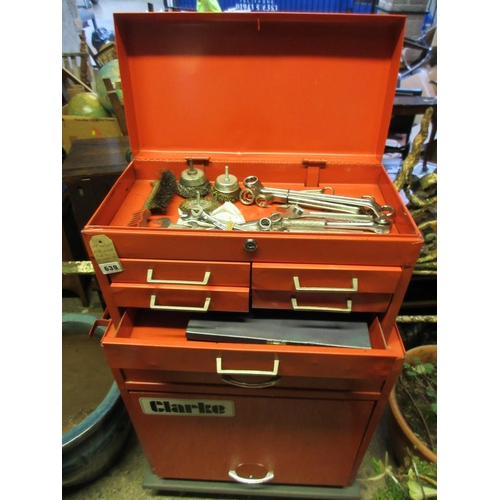 RED CLARKE TOOL BOX AND ANOTHER RED TOOL BOX