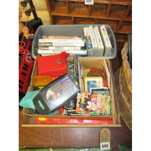 BOX OF MISCELLANEOUS TRADING CARDS, TOP TRUMPS AND COMPUTER GAMES