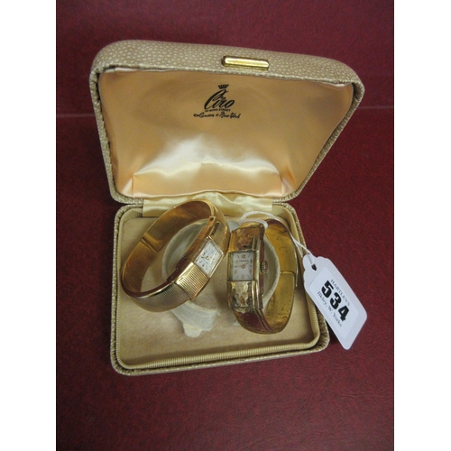 VINTAGE HERMES LADIES GOLD PLATED BANGLE WATCH AND A CASED VINTAGE CIRO ...