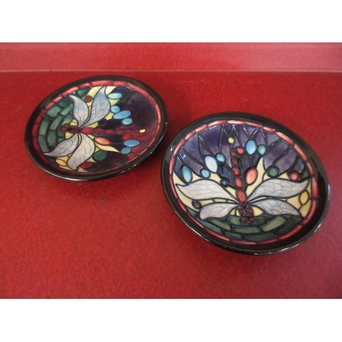 TWO BOXED MOORCROFT DRAGONFLY PIN TRAYS