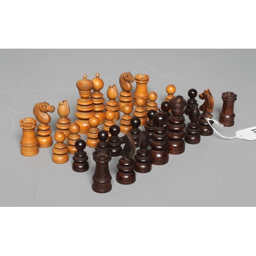 A VICTORIAN ROSEWOOD AND BOX ST GEORGE PATTERN CHESS SET, the Kings ...