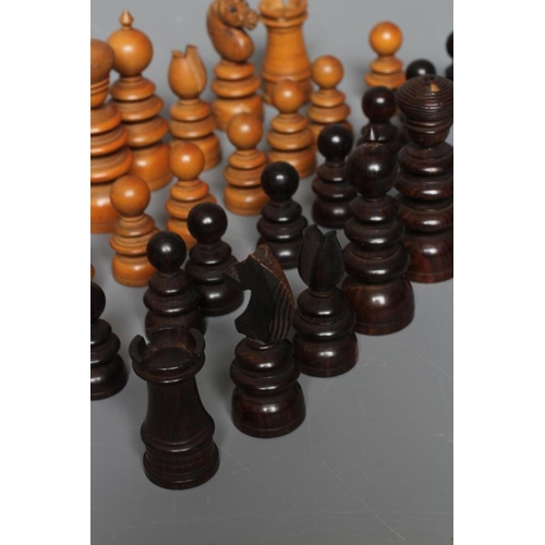 A VICTORIAN ROSEWOOD AND BOX ST GEORGE PATTERN CHESS SET, the Kings ...