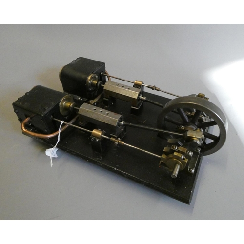 Large twin cylinder horizontal steam engine constructed from steel ...