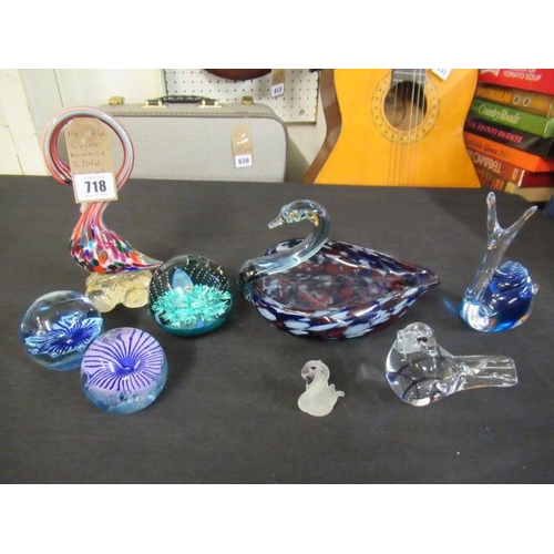THREE GLASS ANIMALS AND THREE PAPERWEIGHTS