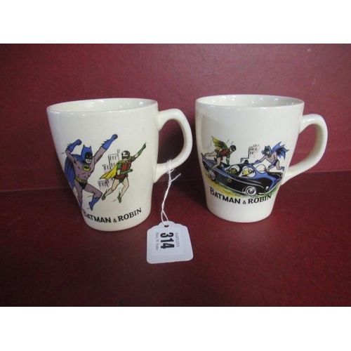 TWO 1966 WASHINGTON POTTERY BATMAN AND ROBIN MUGS