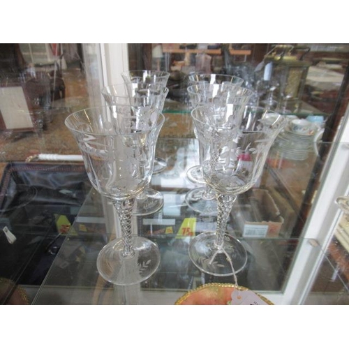 SET OF SIX ETCHED TWIST STEM GLASSES