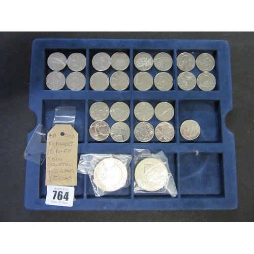 ALPHABET TEN PENCE COIN COLLECTION WITH TWO QUEEN MOTHER FIVE POUND COINS