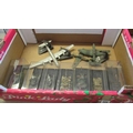 BOX OF BOXED TANKS AND THREE MODEL PLANES