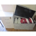 VELVET STORAGE BOX AND CONTENTS WITH A WHITE CHEST OF DRAWERS